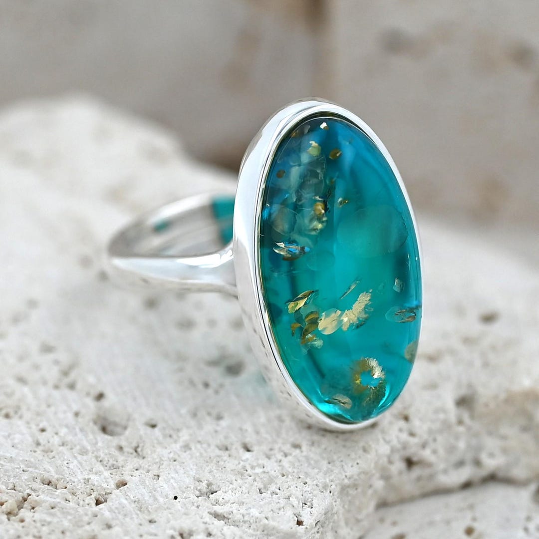 Baltic Sea Blue Amber Ring, Sterling Silver 925, Blue Stone Ring ...