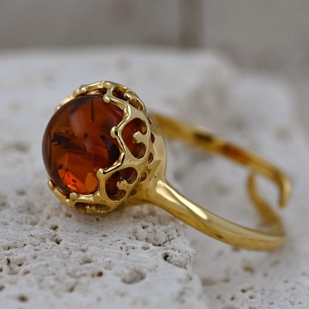 Baltic Amber Ring, Amber Ring, Genuine Amber, Small Orange Amber Ring ...