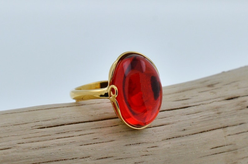 Red Amber Ring, Natural Baltic Amber, Red Stone Ring, Red Gemstone Ring ...