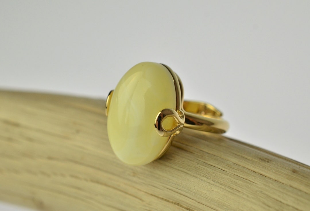 Baltic White Amber Ring, Genuine Amber, Gold plated Sterling Silver ...