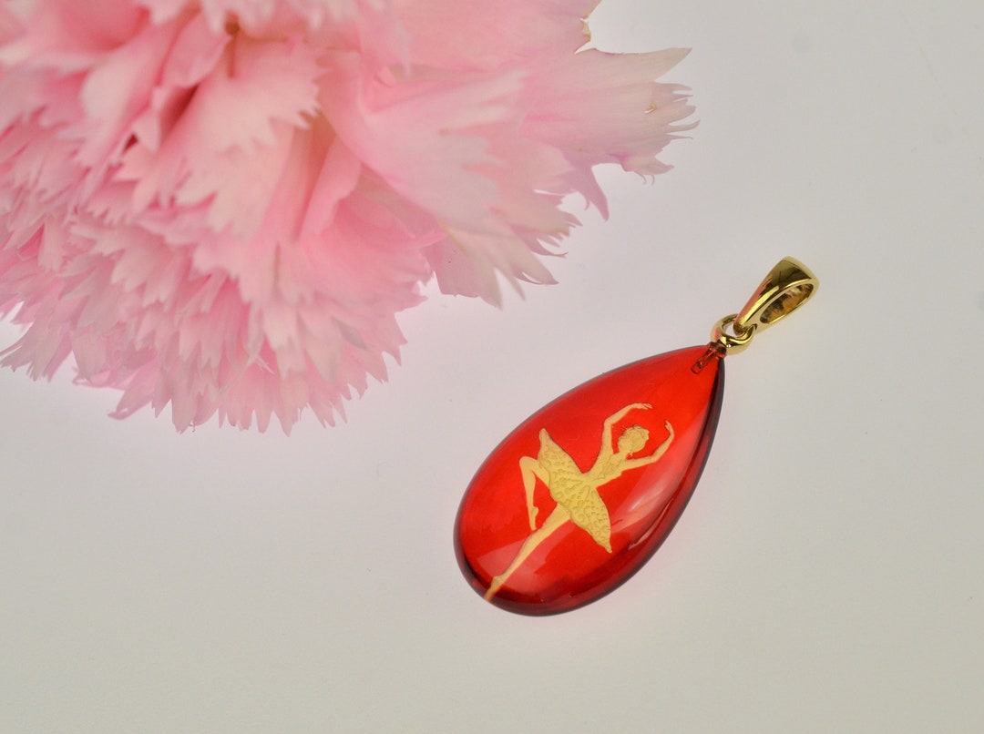 Ballet Dancer Red Amber Pendant, Genuine Red Amber Teardrop, Amber ...