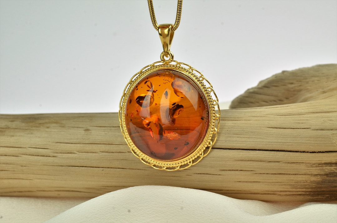 Genuine Amber Pendant Necklace, Baltic Amber, Luxury Jewelry, Cognac ...