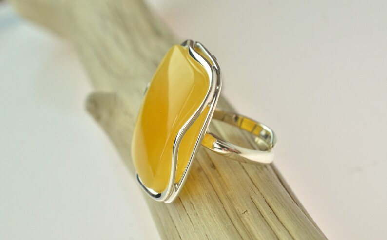 Square Yellow Amber Ring, Genuine Baltic Amber, Yellow Amber Ring ...