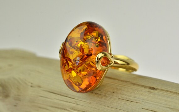 Classy Cognac Amber Ring Genuine Baltic Amber Luxury | Etsy