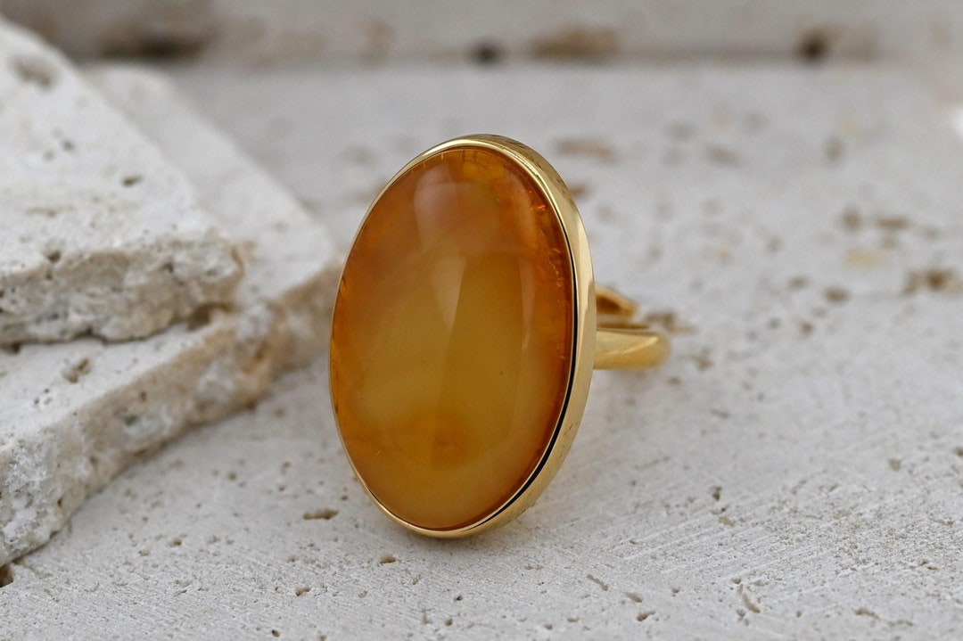 Natural Baltic Yellow Amber Ring, Transparent Butterscotch Amber ...