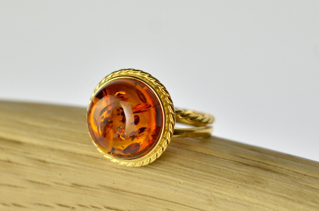 Classy Cognac Amber Ring , Genuine Baltic Amber , Honey Amber Gold Ring ...