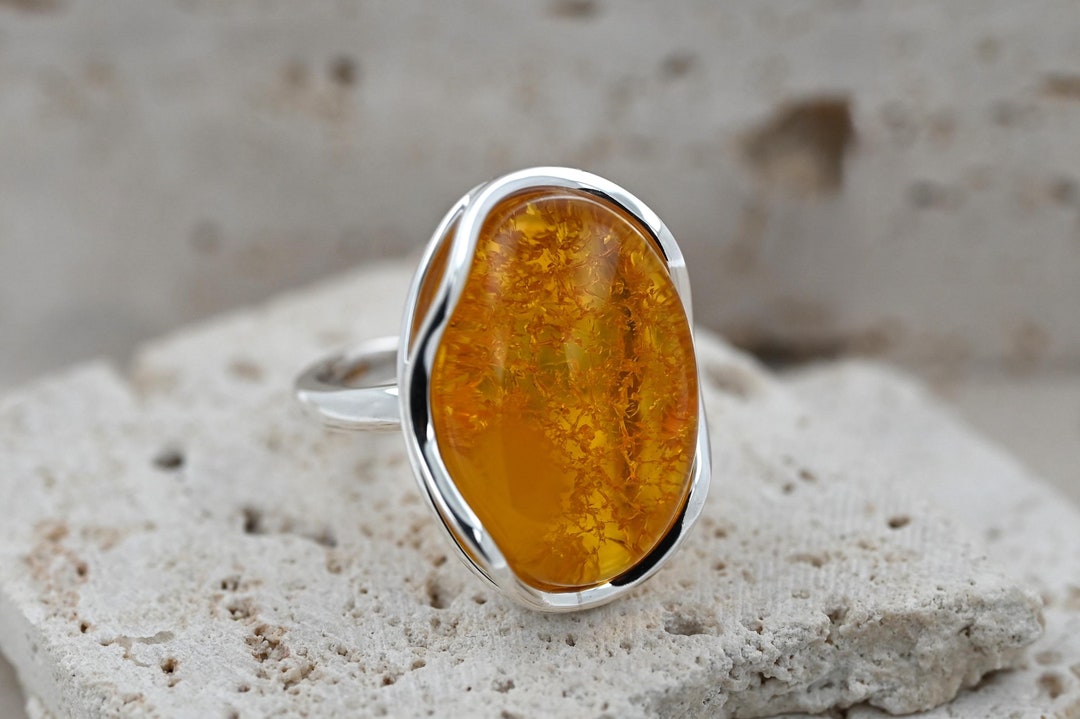 Natural Baltic Yellow Amber Ring, Transparent Butterscotch Amber ...