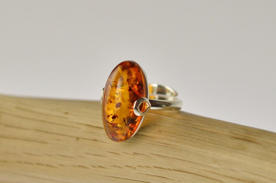 Natural Baltic Amber Ring, Cognac Amber Ring, Honey Stone Ring ...