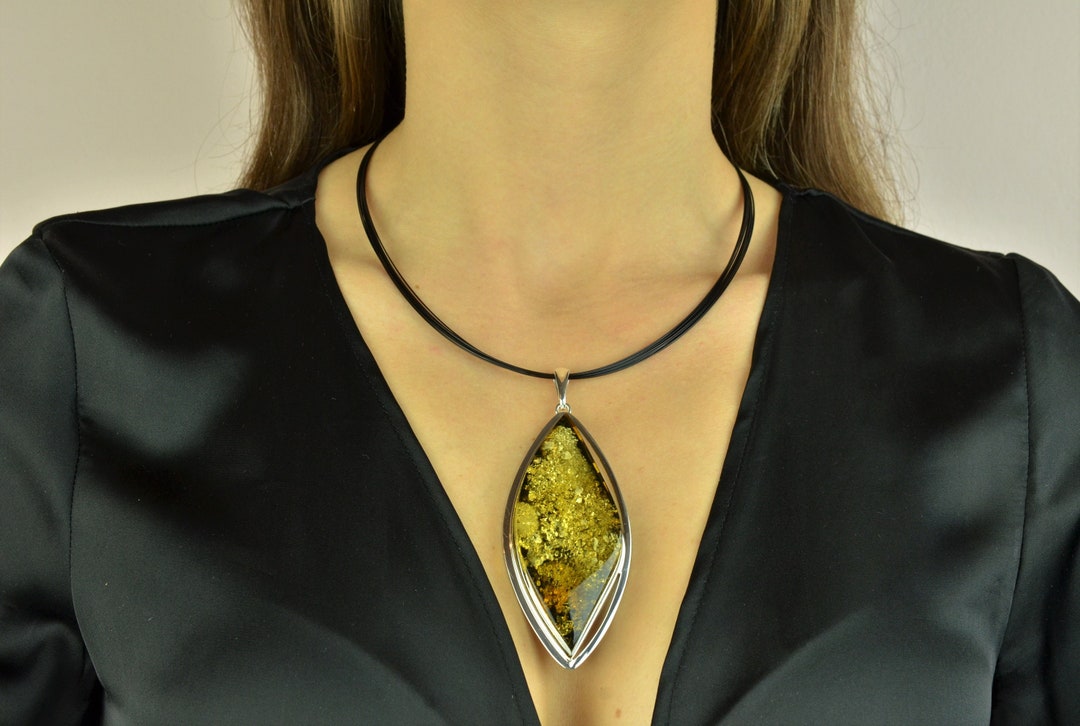 Large Green Amber Pendant, Genuine Baltic Amber, Big Amber Necklace ...