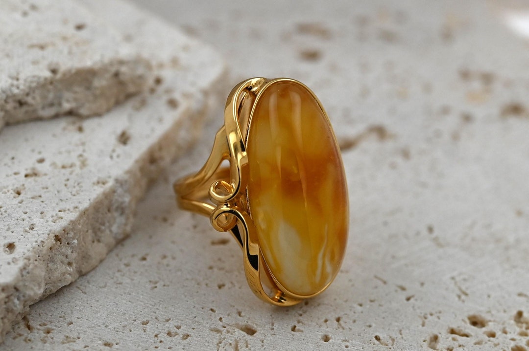 Unique Baltic Amber Ring, Butterscotch Amber Stone, Natural Milky Amber ...