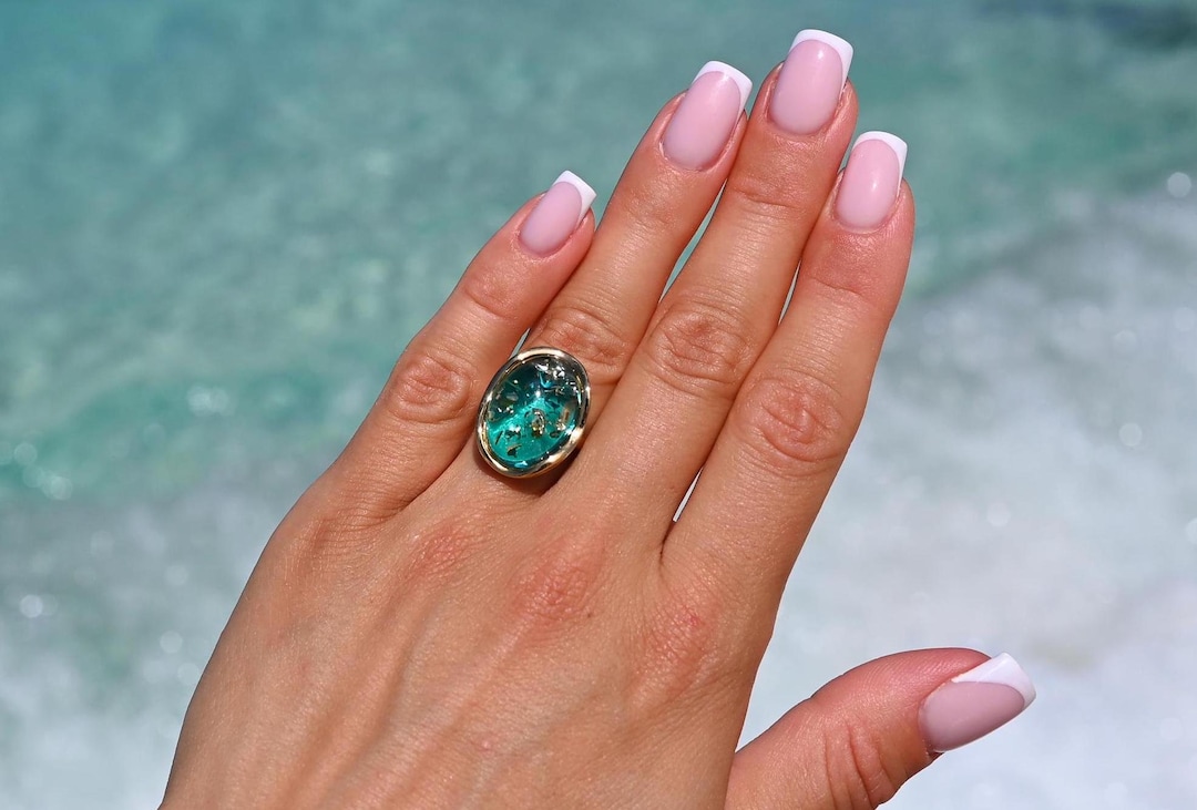 Baltic Amber Ring, Azure Amber Ring, Blue Color Stone Ring, Blue Amber ...