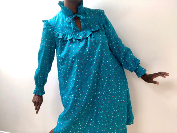 Blue Victorian Smock Dress, Prairie High Neck Collar,… - Gem