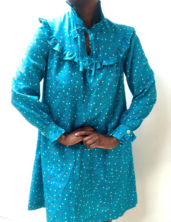 Blue Victorian Smock Dress, Prairie High Neck Collar,… - Gem