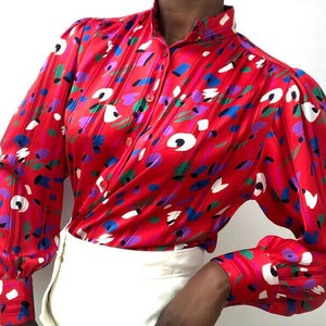 Bright Red Blouse UK10 EU38 US8 Shiny Satin Look Top - Etsy