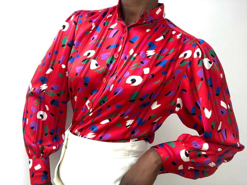 Bright Red Blouse UK10 EU38 US8 Shiny Satin Look Top - Etsy