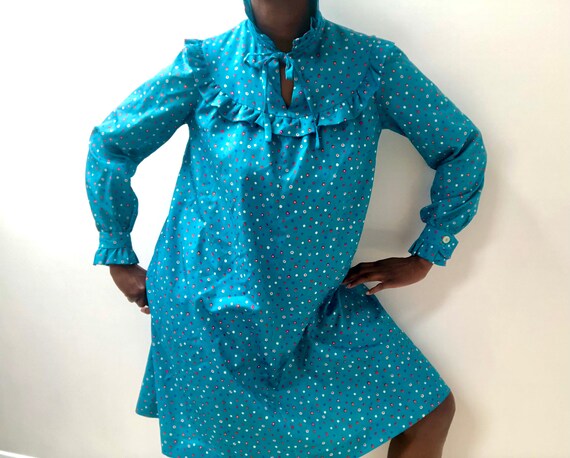 Blue Victorian Smock Dress, Prairie High Neck Collar,… - Gem