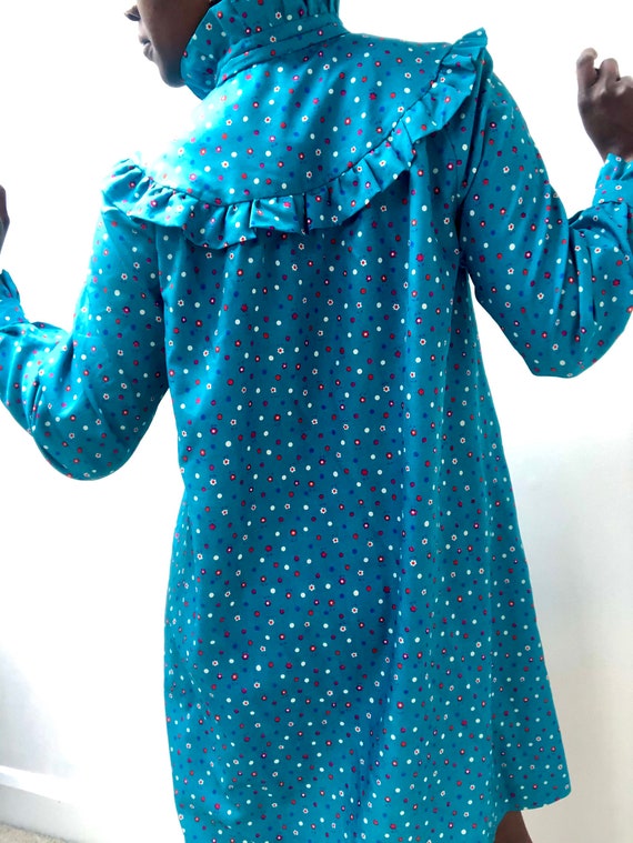 Blue Victorian Smock Dress, Prairie High Neck Collar,… - Gem