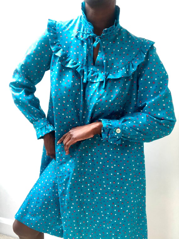 Blue Victorian Smock Dress, Prairie High Neck Collar,… - Gem