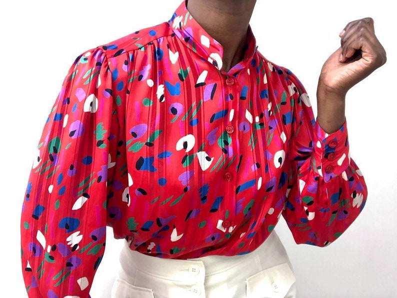 Bright Red Blouse UK10 EU38 US8 Shiny Satin Look Top - Etsy