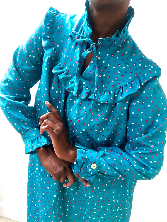 Blue Victorian Smock Dress, Prairie High Neck Collar,… - Gem