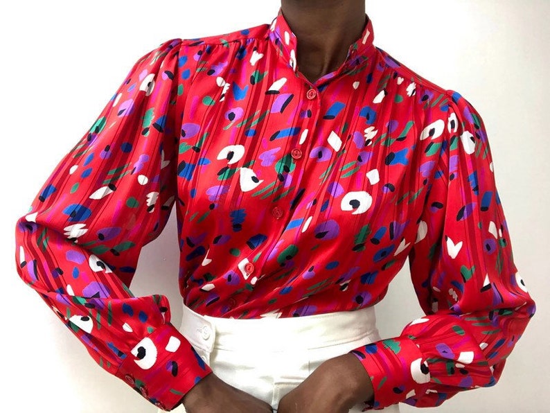 Bright Red Blouse UK10 EU38 US8 Shiny Satin Look Top - Etsy