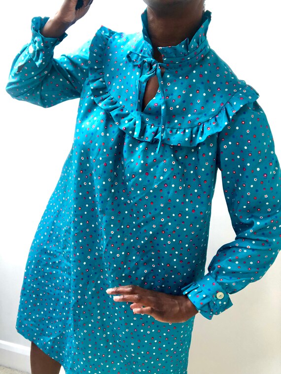 Blue Victorian Smock Dress, Prairie High Neck Collar,… - Gem