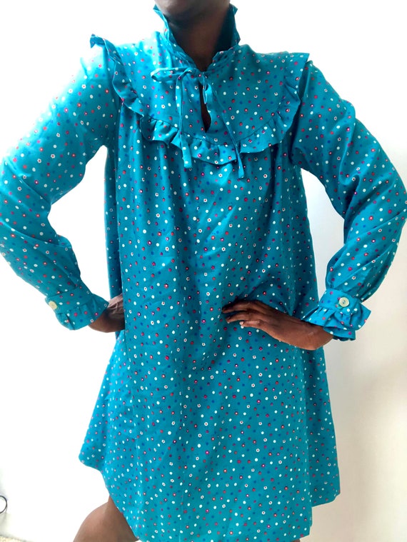 Blue Victorian Smock Dress, Prairie High Neck Collar,… - Gem