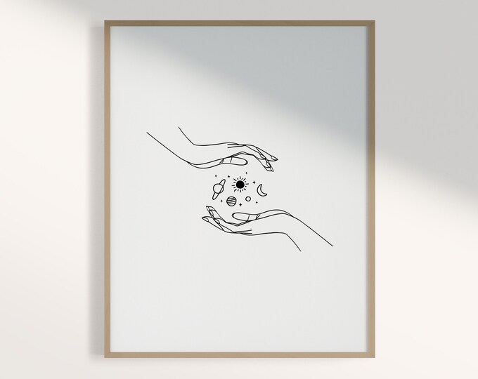 Hands Holding Sun Moon Art Print Celestial Stars Wall Art Mystical ...
