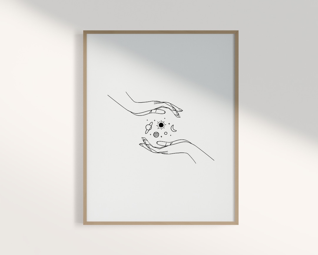 Abstract Sun Art, Line Art Print, Celestial Wall Art, Line Hands Poster ...