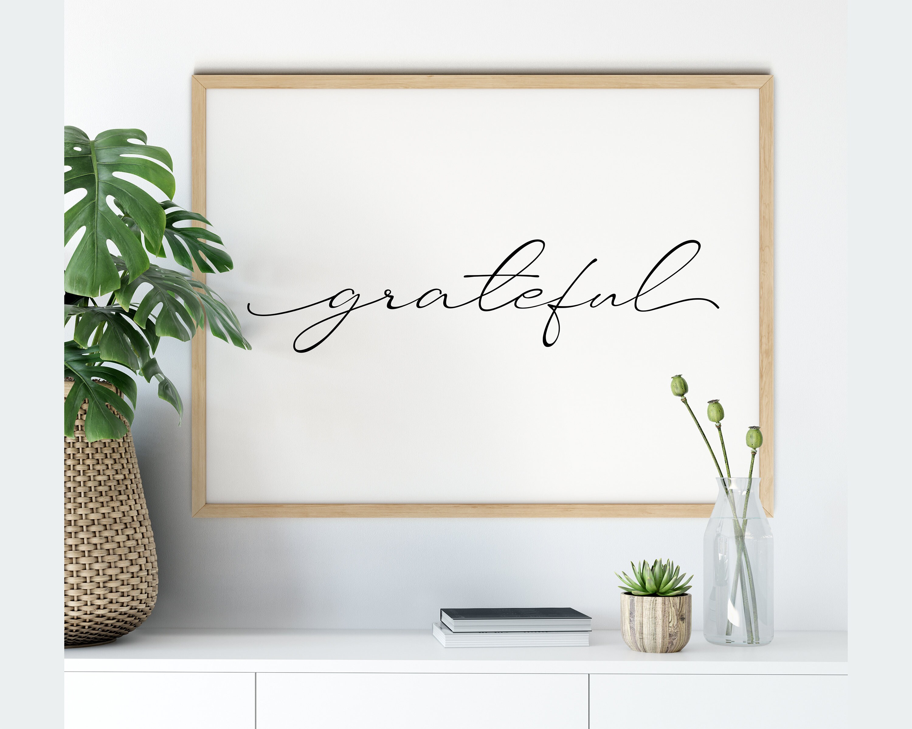 Grateful Script Wall Art: Minimalist Inspirational Print (digital ...
