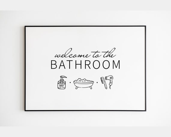 Black and White Bathroom Printable Horizontal Prints Home | Etsy
