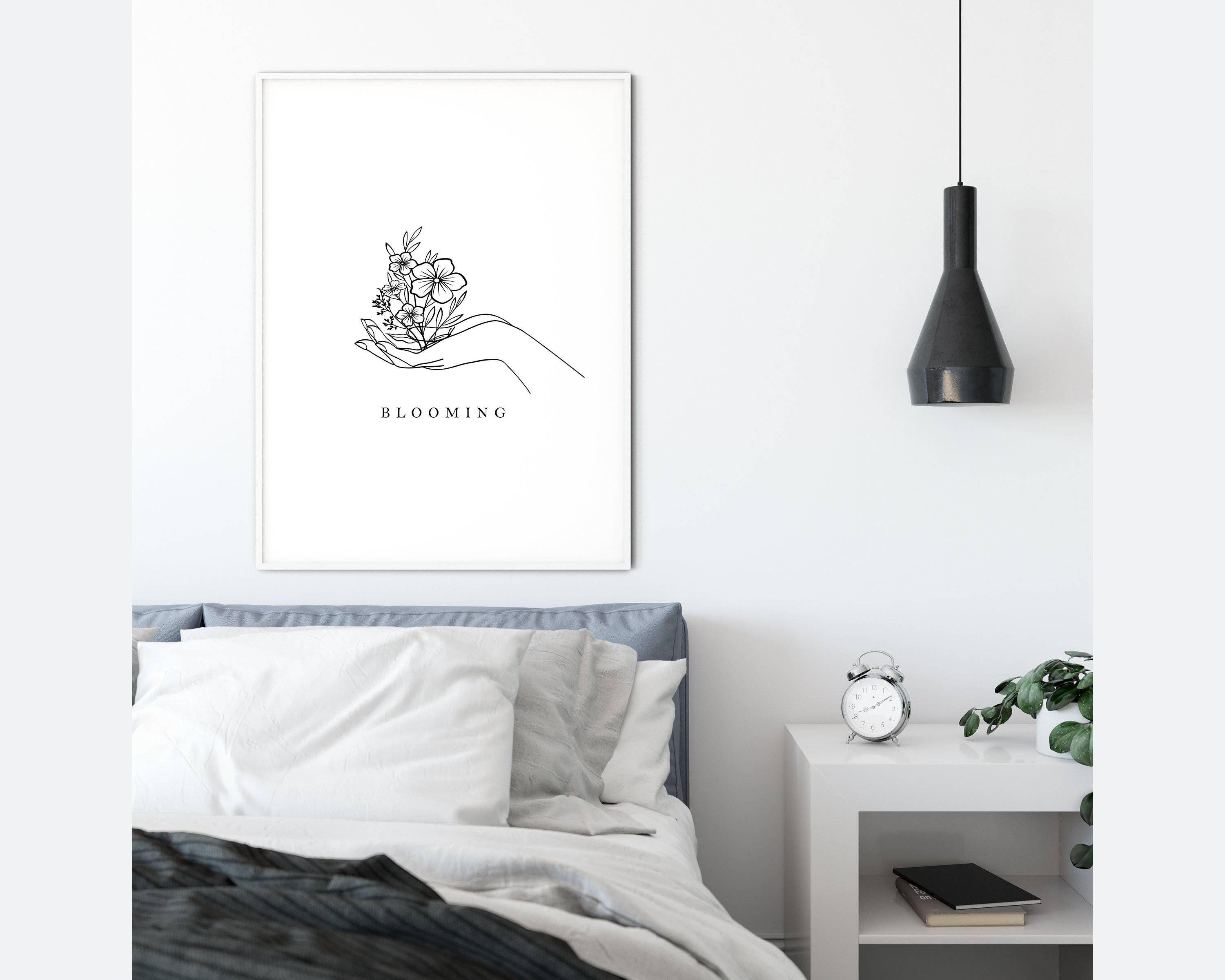 Hand Line Art Botanical Print Line Drawing Print Printable | Etsy