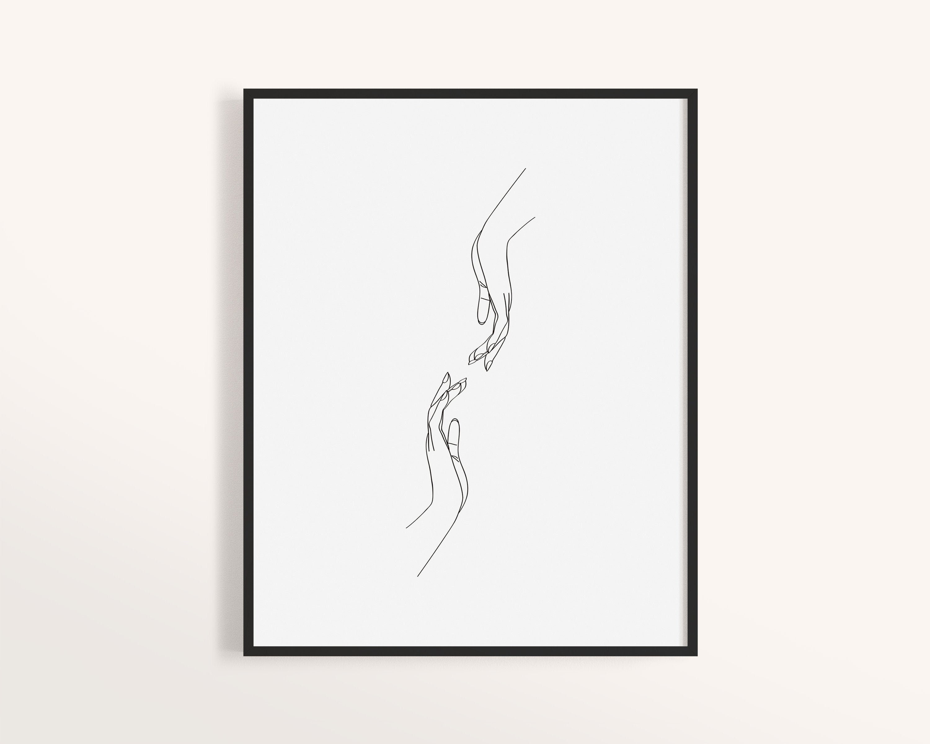 Hands Line Drawing Black and White Line Art Print Minimalist | Etsy