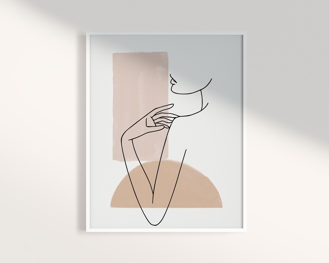 Modern Neutral Abstract Woman Line Art Printable Female | Etsy