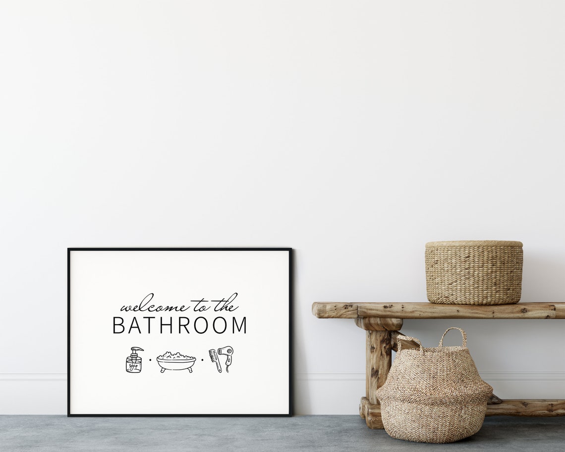 Black and White Bathroom Printable Horizontal Prints Home | Etsy