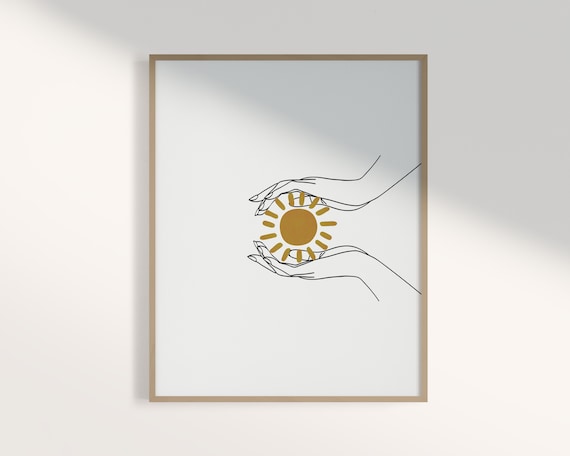 Sun Printable Hands Line Art Print Abstract Sun Art Line | Etsy