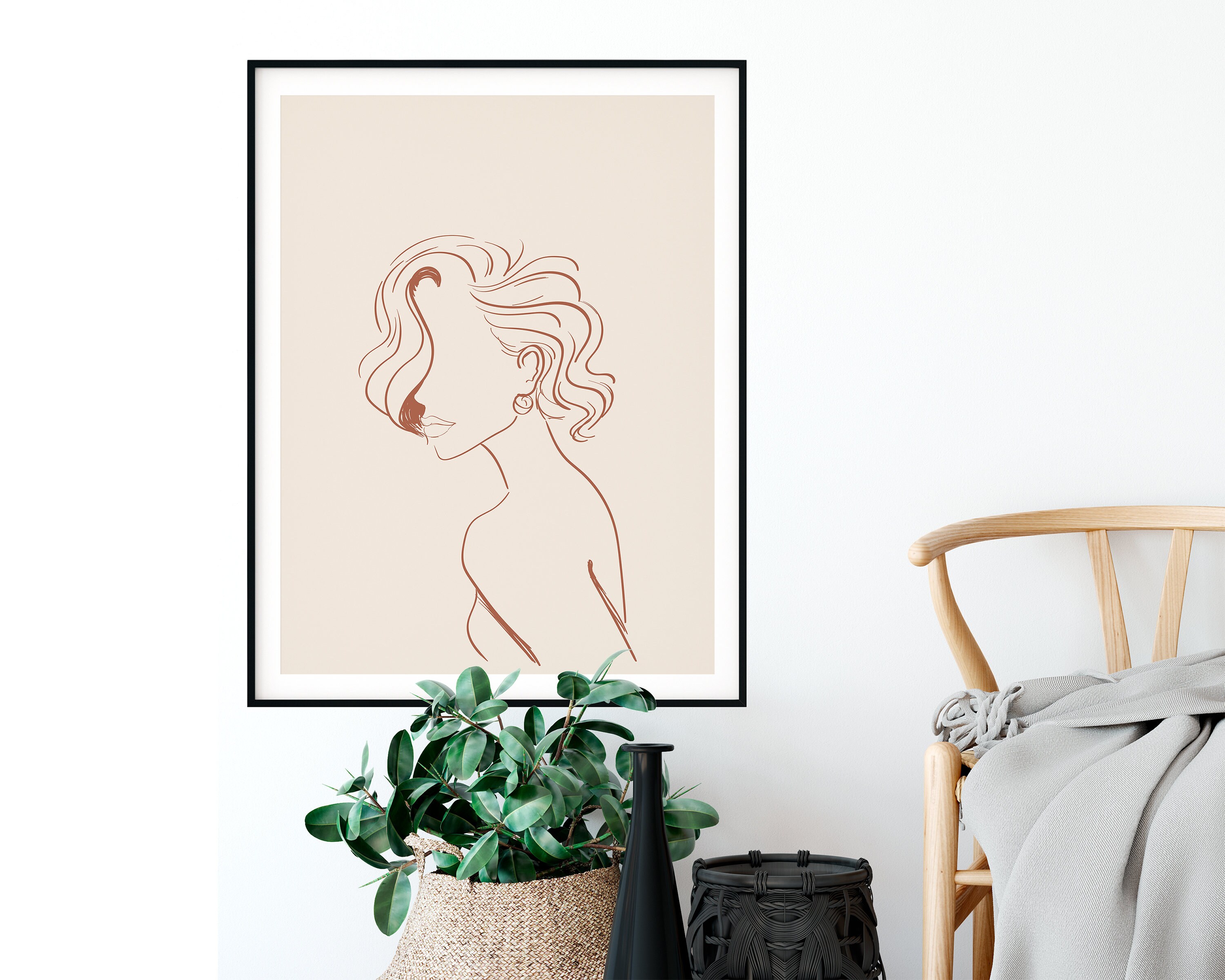 Line Drawing Woman Line Art Print Terracotta Print | Etsy