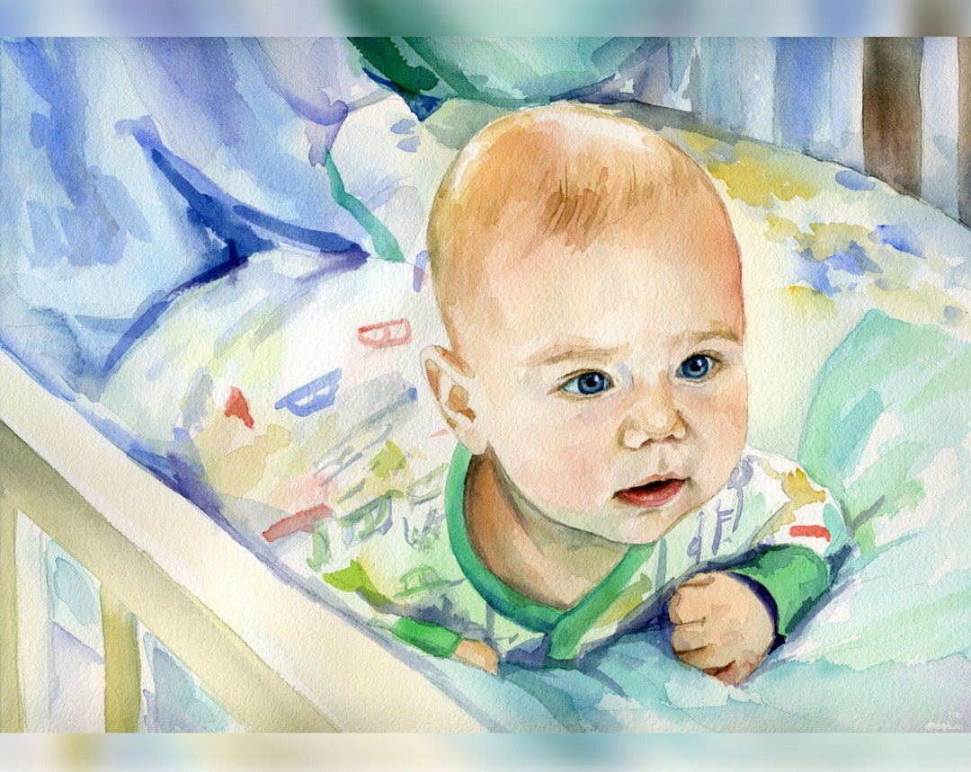Watercolor Portrait. Custom Baby Portrait. Original Watercolor Painting ...