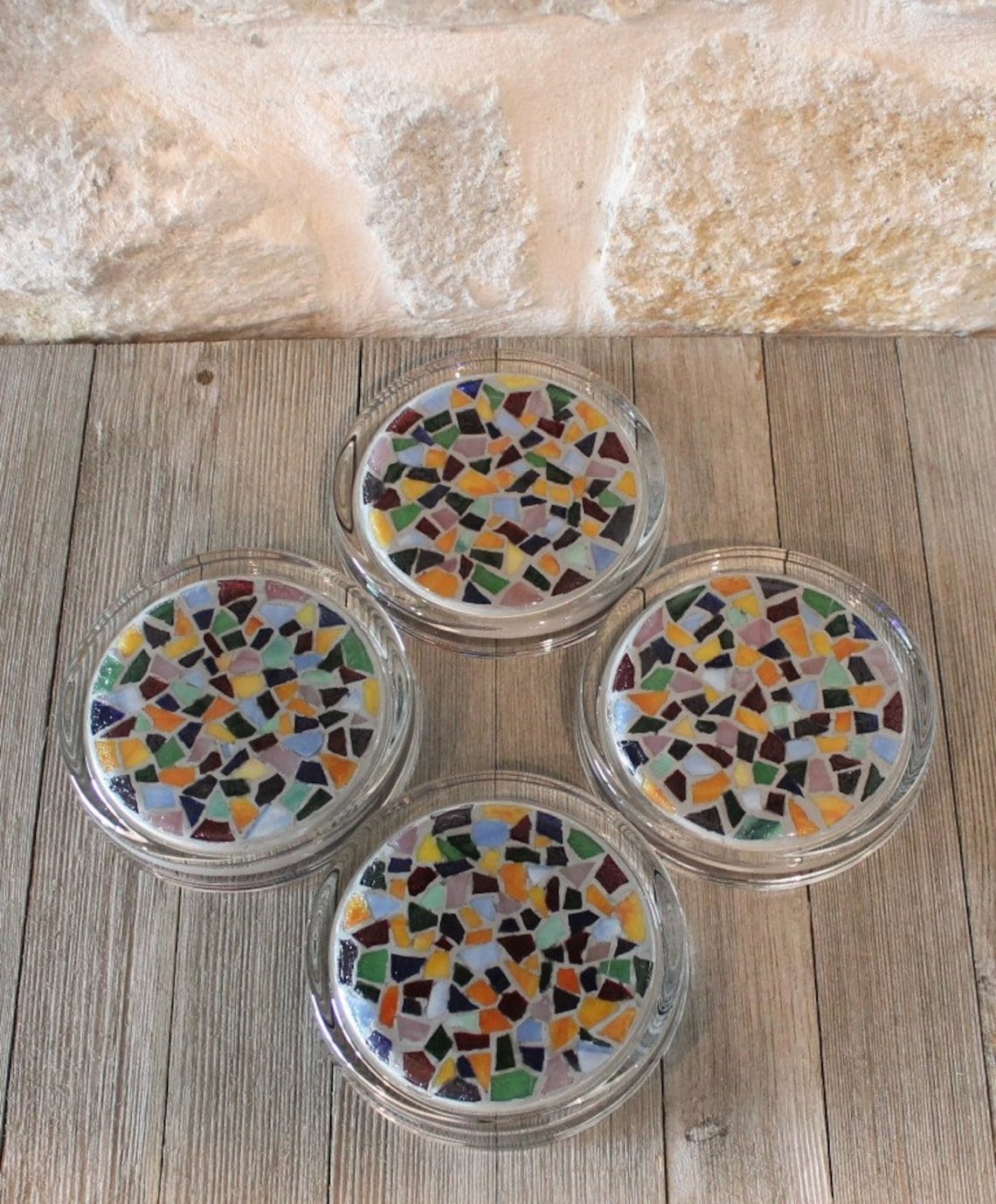 Mosaic Stained Glass Rainbow Coasters set of 4, Free Shipping, One of a ...
