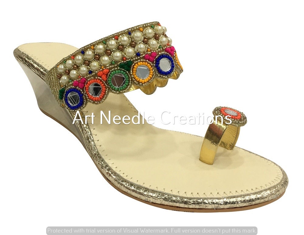 Ethnic Sandals Beaded Sandals Indian Slippers Handmade Wedge - Etsy
