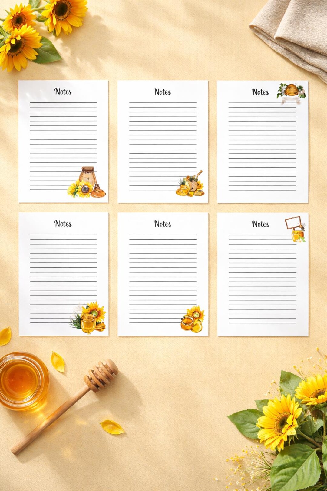12 Bee and Honey Lined Stationery Journal Notebook Printable Pages ...