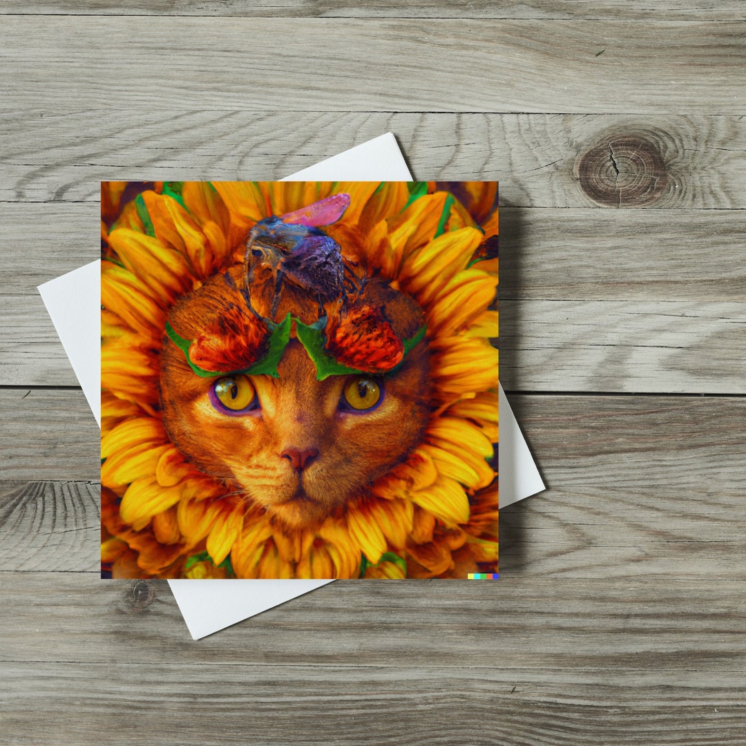 One Cat Sunflower Sticker 3x3 Size Durable Vinyl Perfect for Regular ...