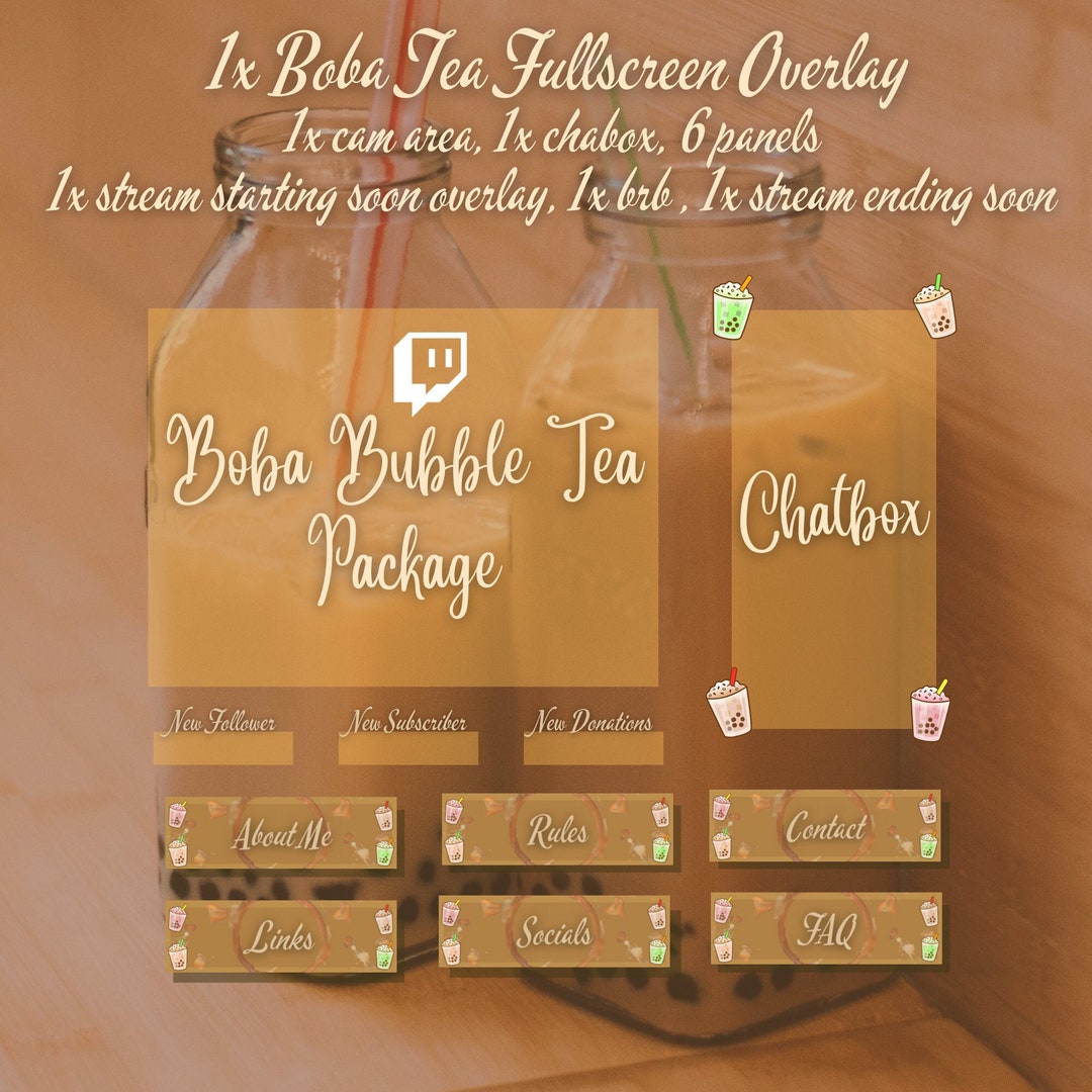 Boba Bubble Tea Twitch Overlay Package Fullscreen Background Tea Stain ...
