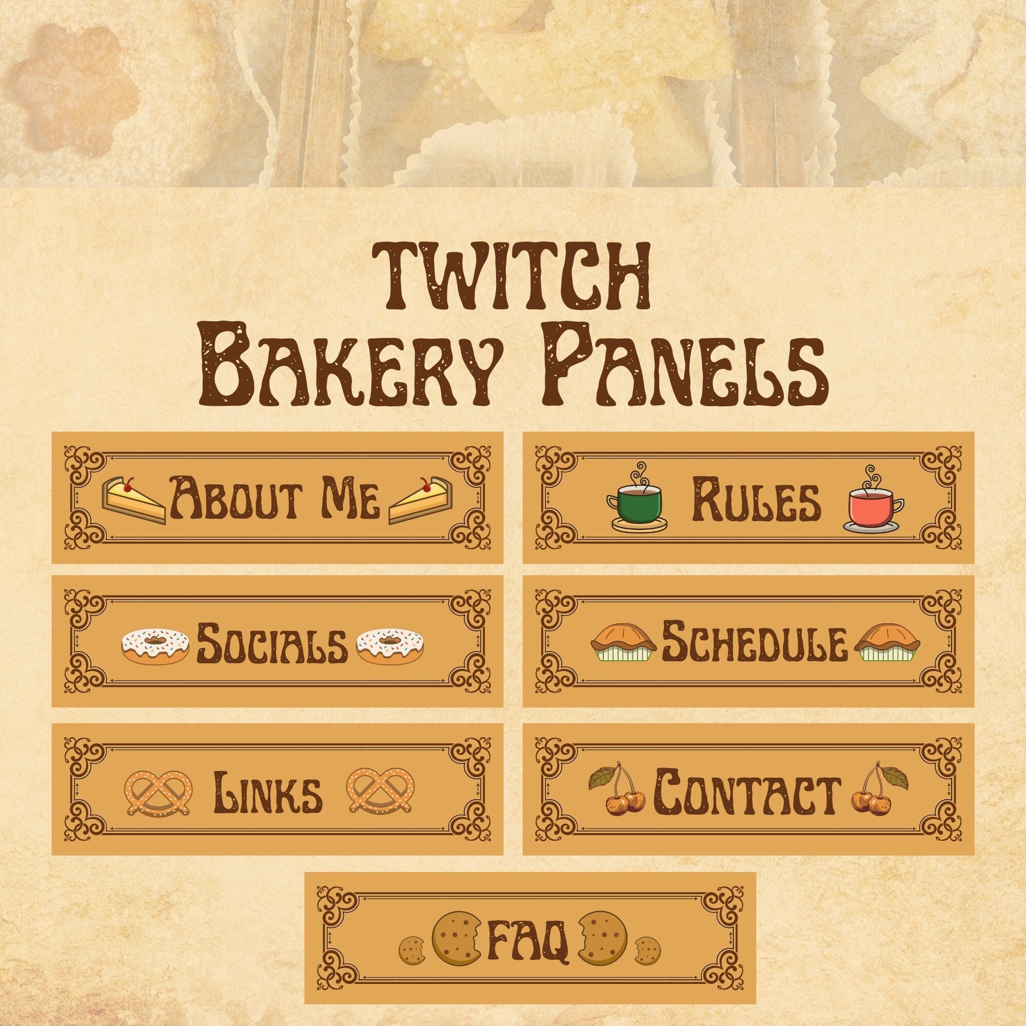 Bakery Cafe Twitch Panels for Live Streaming Cute Brown Vintage Borders ...