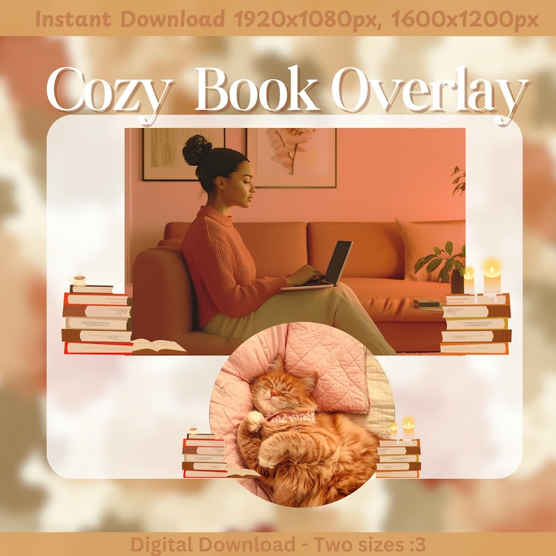 Autumn Book Nook Stack Overlay: Cozy Coffee Shop Stream (PNG Digital ...