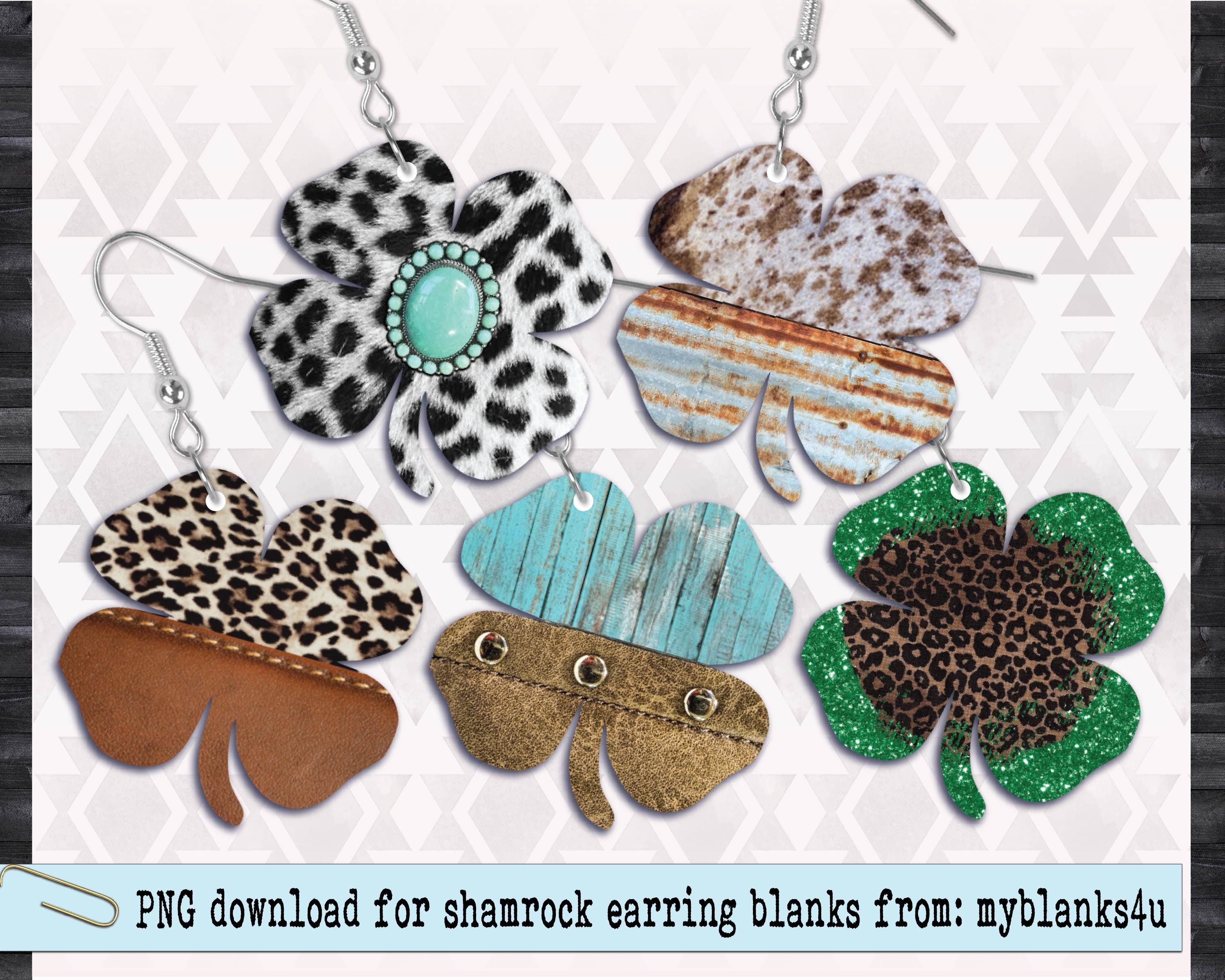 Western Shamrock Earring Design Bundle PNG | Etsy