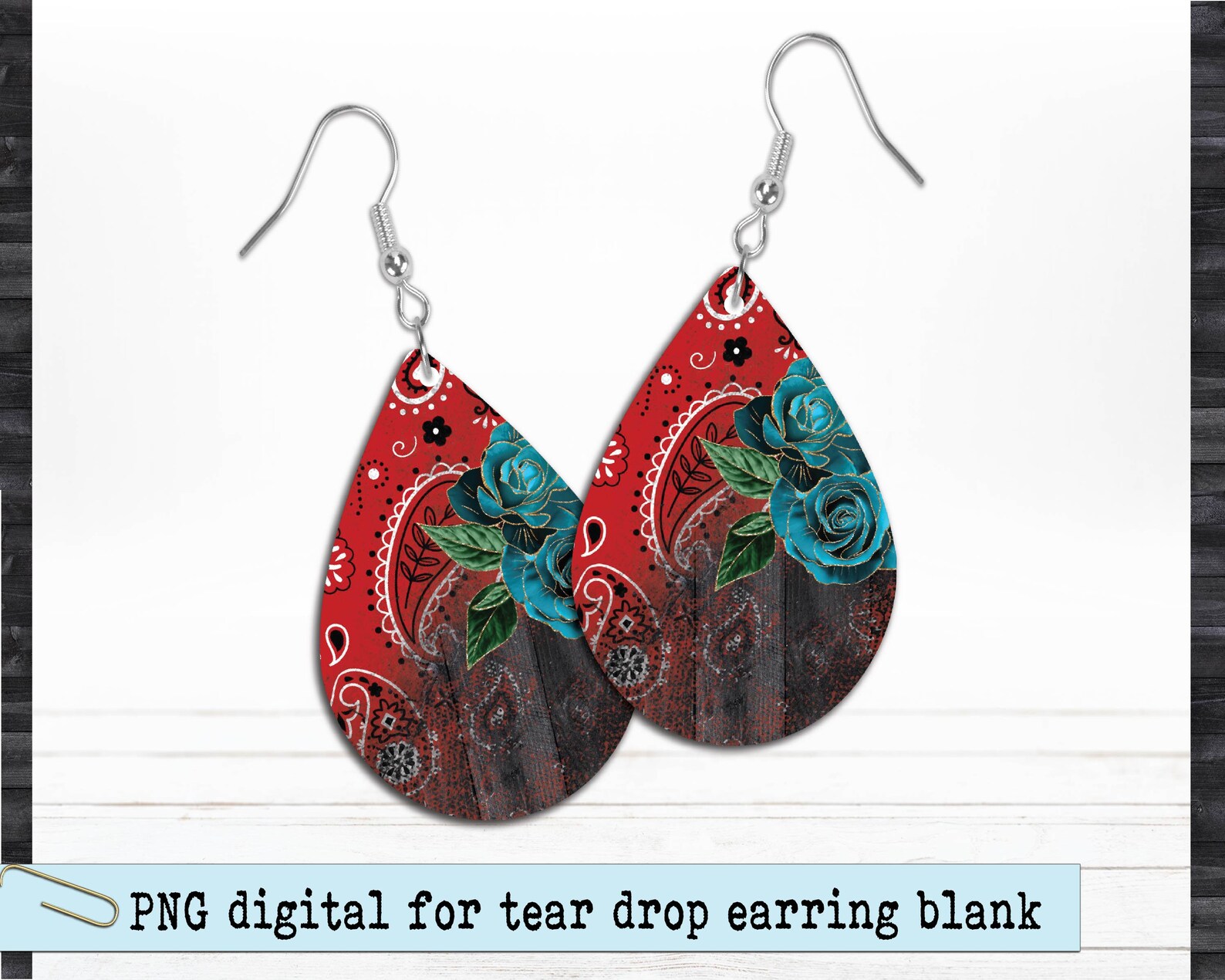 Western Earring Sublimation Design With Red Bandana and - Etsy