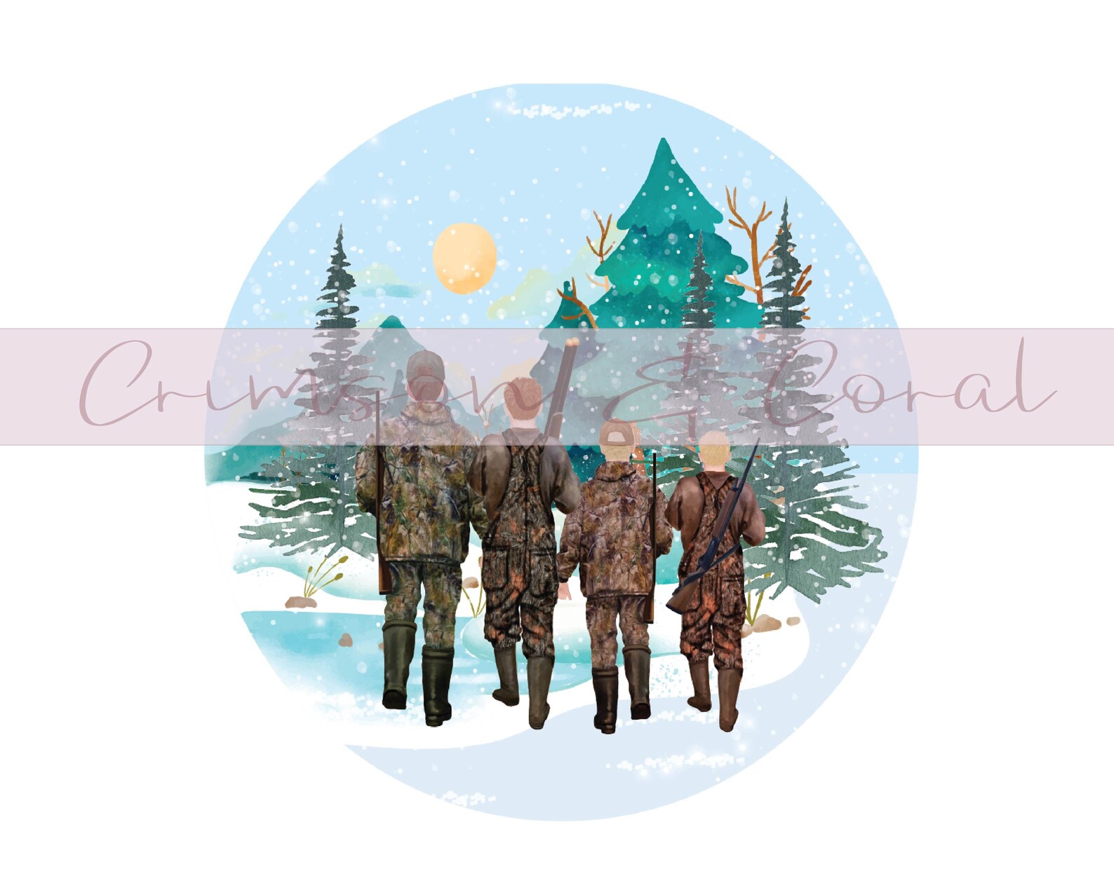 Father 3 Sons Hunting Family PNG for Sublimation on Round | Etsy