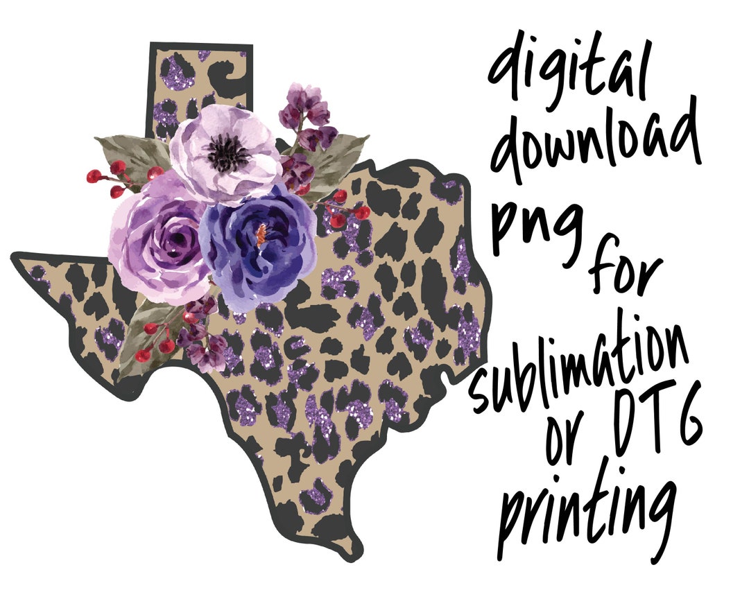 Leopard Texas Shape With Purple Flowers Sublimation Design PNG - Etsy