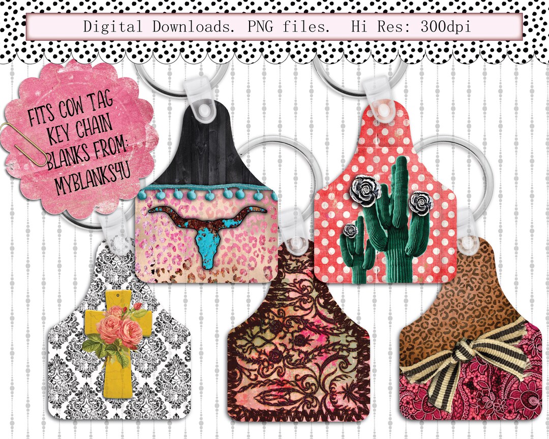 Western Style Cow Tag Keychain PNG Digital Downloads Bundle - Etsy